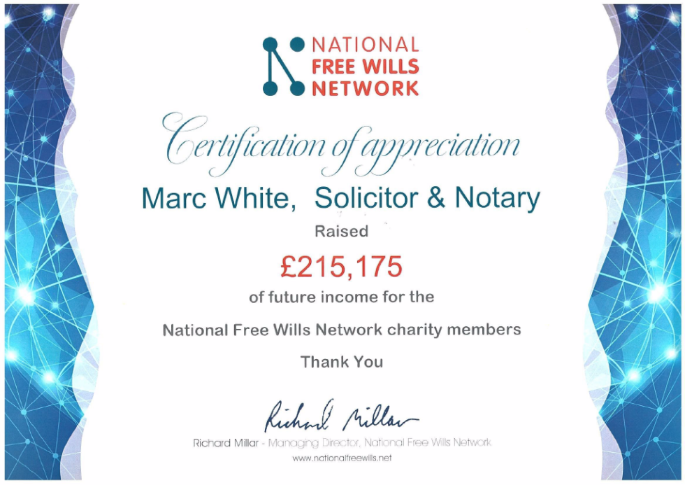 National Free Wills Certificate | Marc White